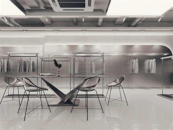 Metal Clothing Shop Display Furniture Veneered Surface